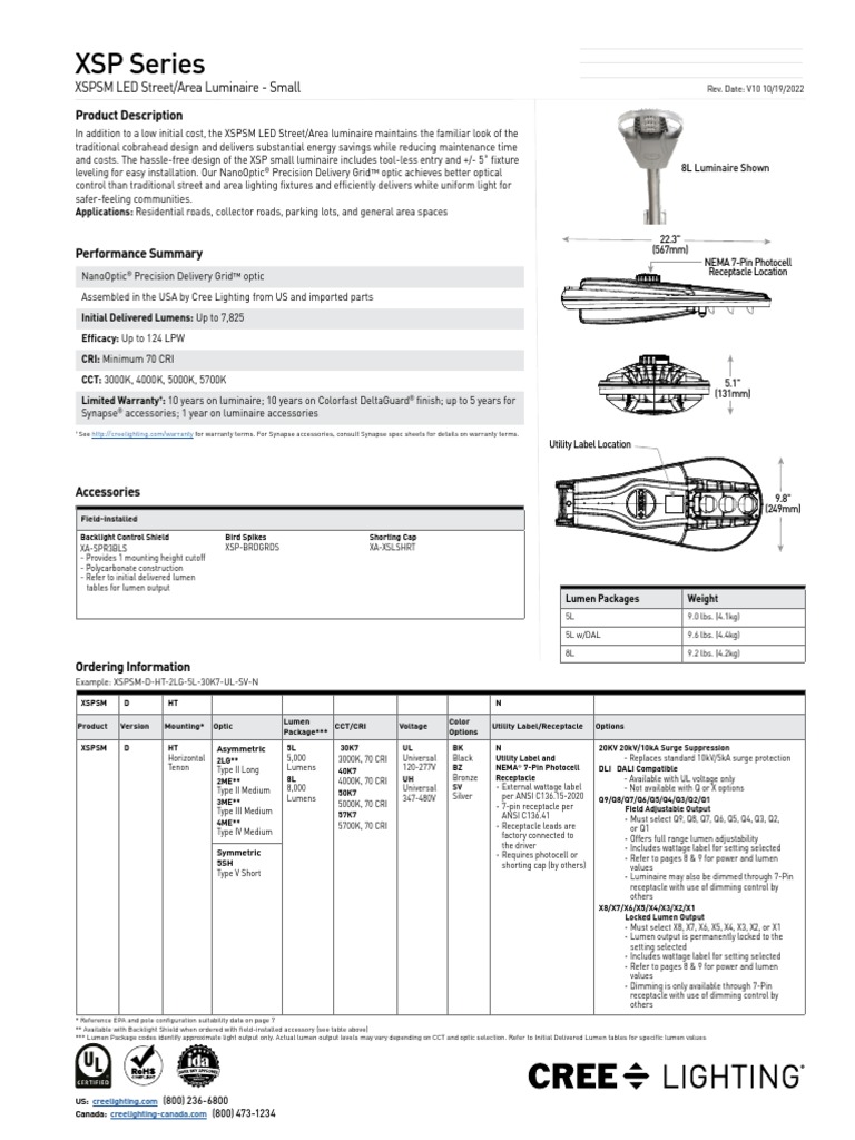XSP Street & Area Spec Sheet - Small | PDF | Lighting | Building Automation