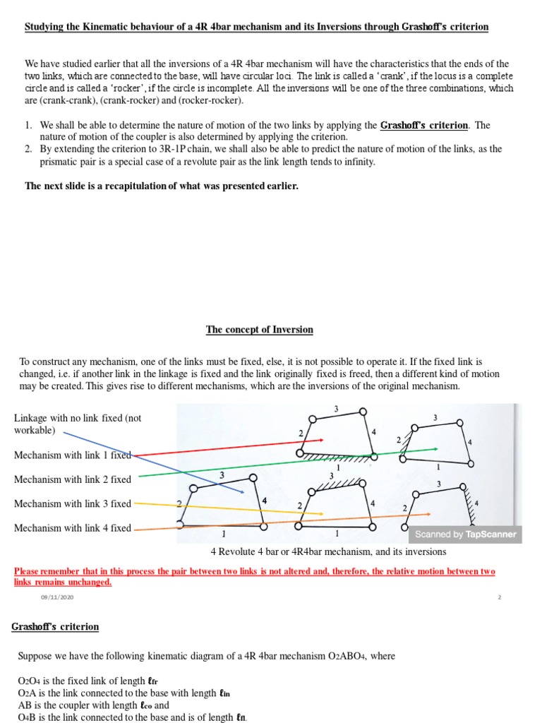 Lec-4 Kinematic Behaviour of 4R 4bar Mechanisms | PDF | Machines | Motion (Physics)