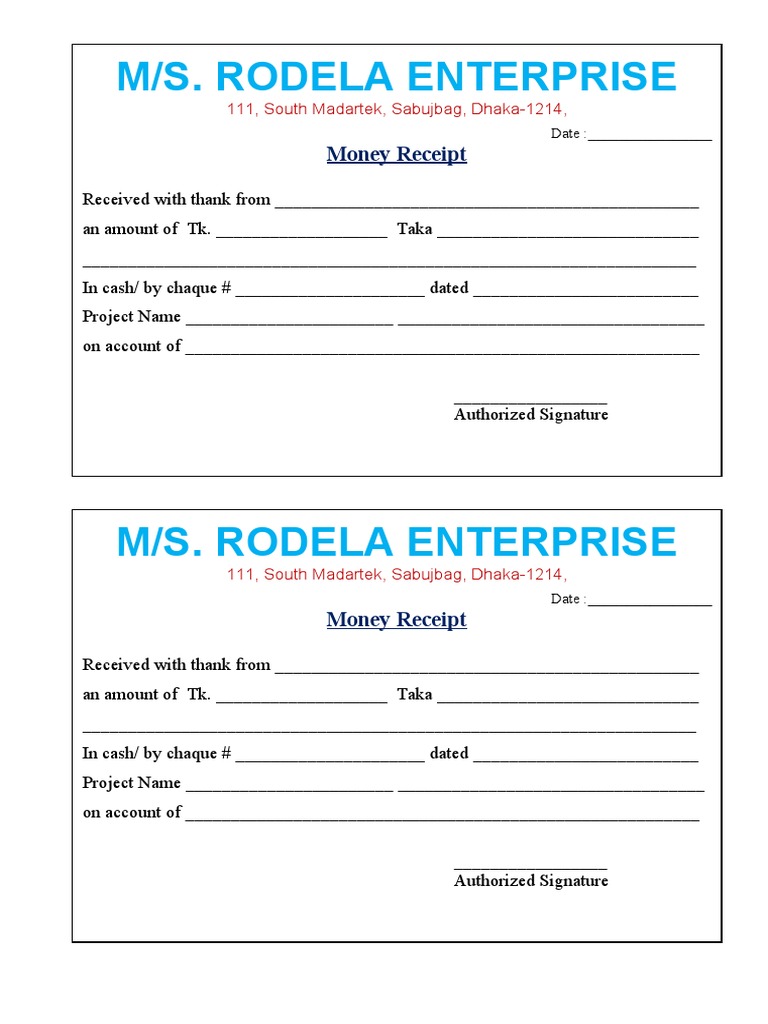 Money Receipt Rodela | PDF