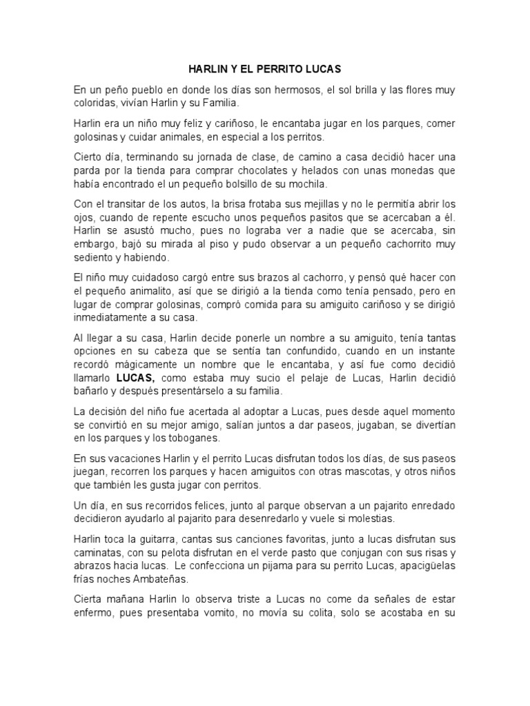 Cuento El Niño y El Perro Lucas | PDF