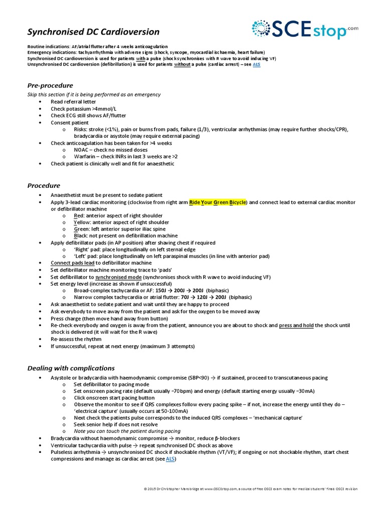 Synchronised DC Cardioversion | PDF | Cardiology | Cardiovascular System