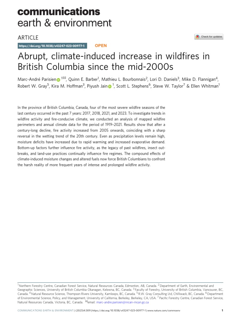 Abrupt, Climate-Induced Increase in Wild Fires in British Columbia ...