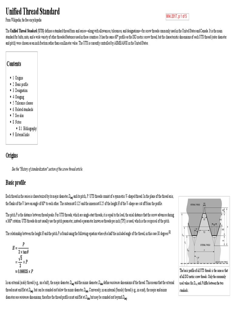 Unified Thread Standard | PDF | Screw | Manufactured Goods