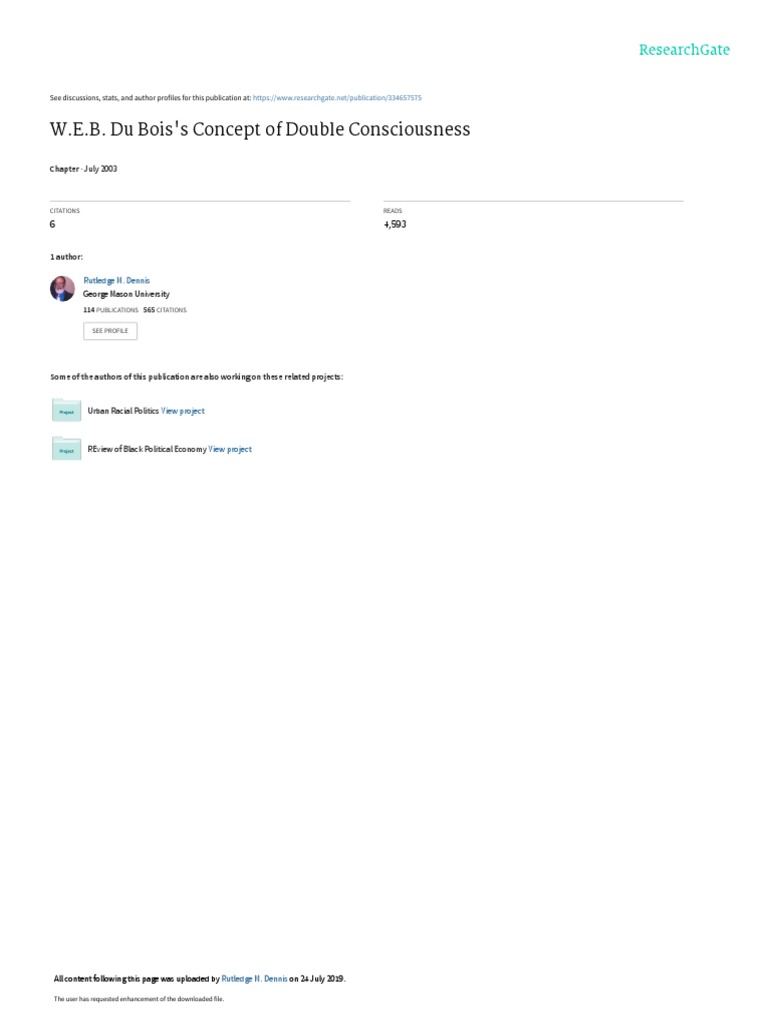 W.E.B. Du Bois's Concept of Double Consciousness: July 2003 | PDF