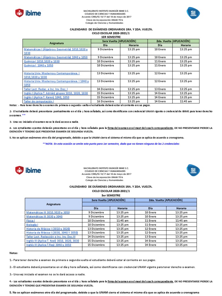 Calendario de Examenes Ordinarios 1ra y 2da Vuelta 2020-2021-1 | PDF Calendario de Examenes Ordinarios 1ra y 2da Vuelta 2020-2021-1 | PDF