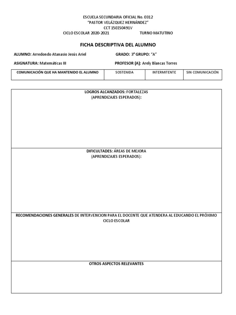 FICHA DESCRIPTIVA Plantilla | PDF