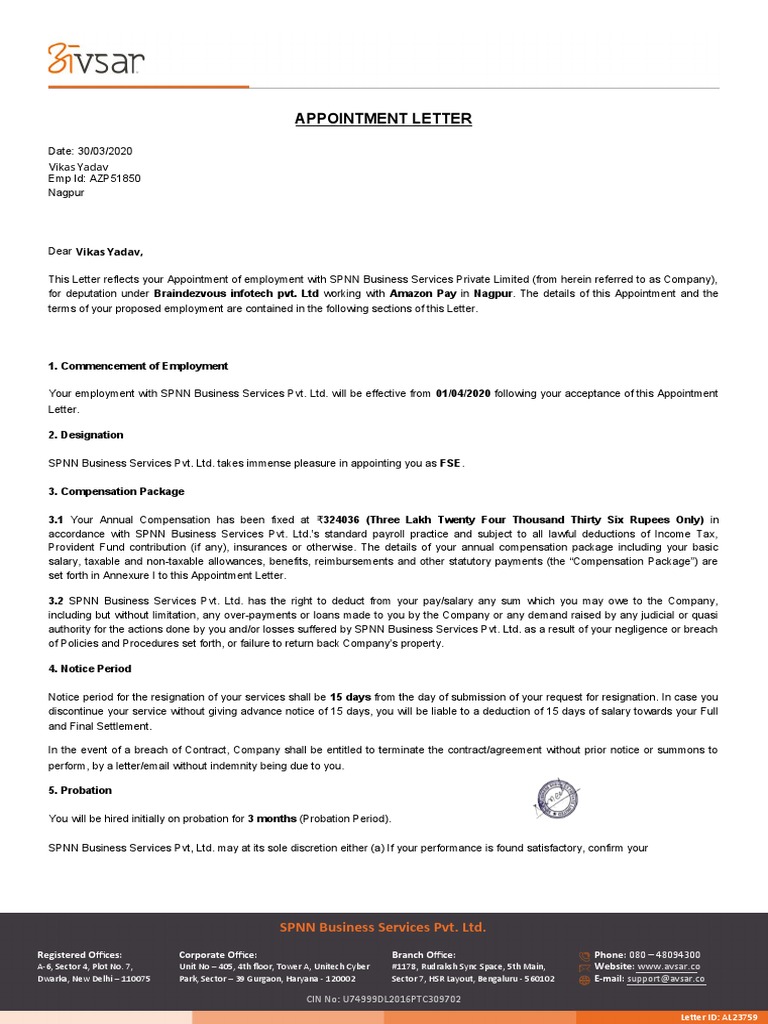 AL23759 Appointment Letter | PDF | Employment | Trade Secret