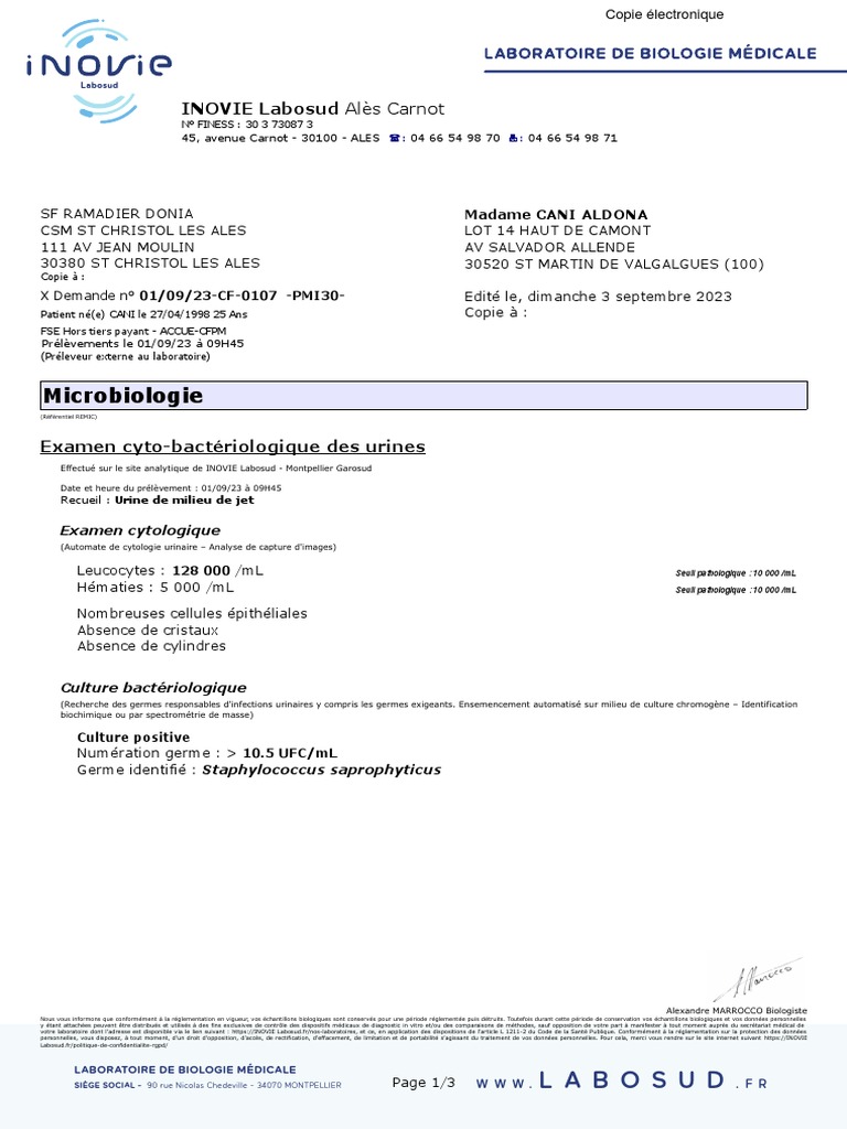 Microbiologie: INOVIE Labosud Alès Carnot | PDF | Infection urinaire ...