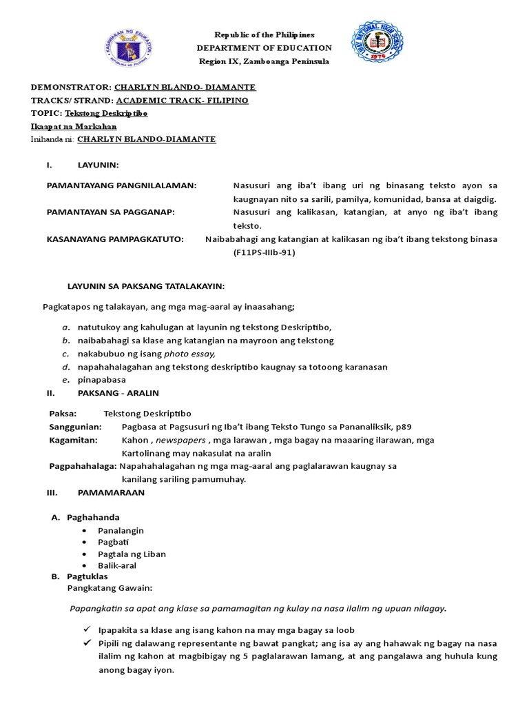 Deskriptibo Banghay Aralin | PDF