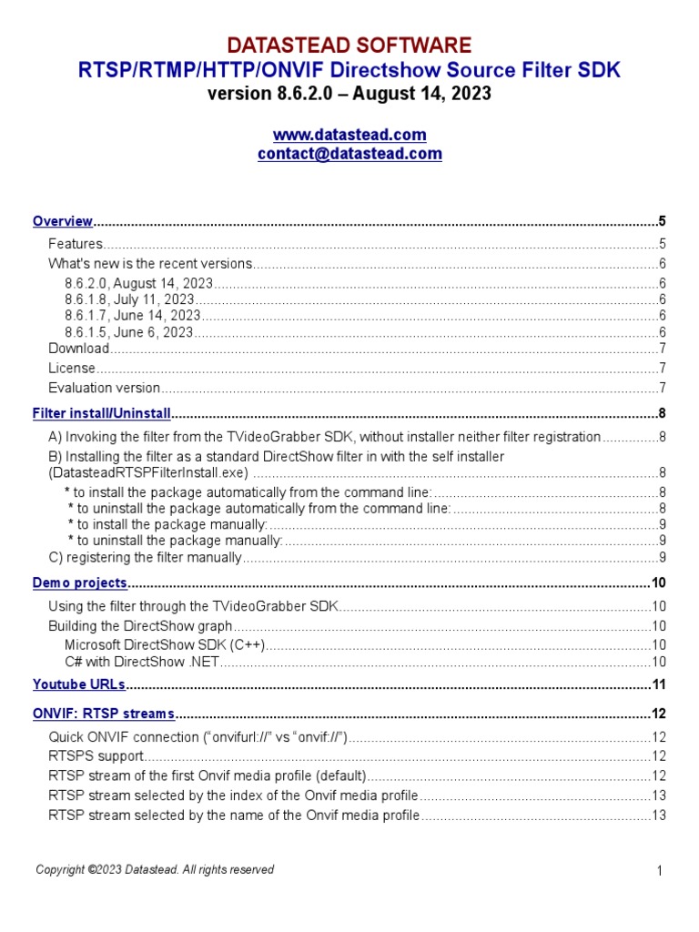 Datastead RTSP-RTMP-HTTP-ONVIF DirectShow Source Filter Manual | PDF | Streaming Media ...
