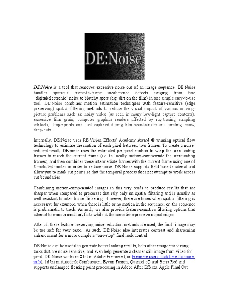 DENoise Manual | PDF | Image Editing | Film And Video Technology