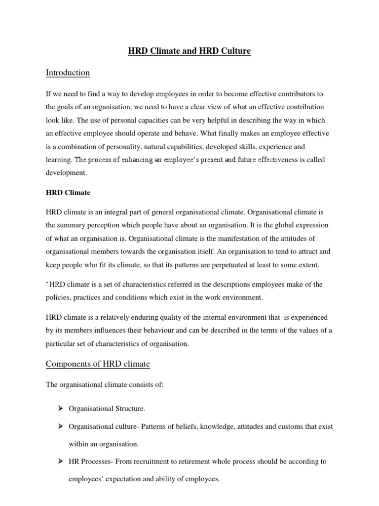HRD Climate and HRD Culture | Download Free PDF | Competence (Human ...
