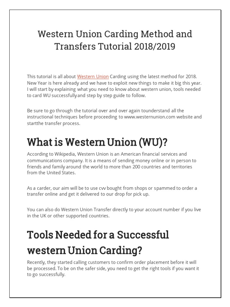 Western Union Carding Method and Transfers Tutorial 2019 | PDF ... Western Union Carding Method and Transfers Tutorial 2019 | PDF ...