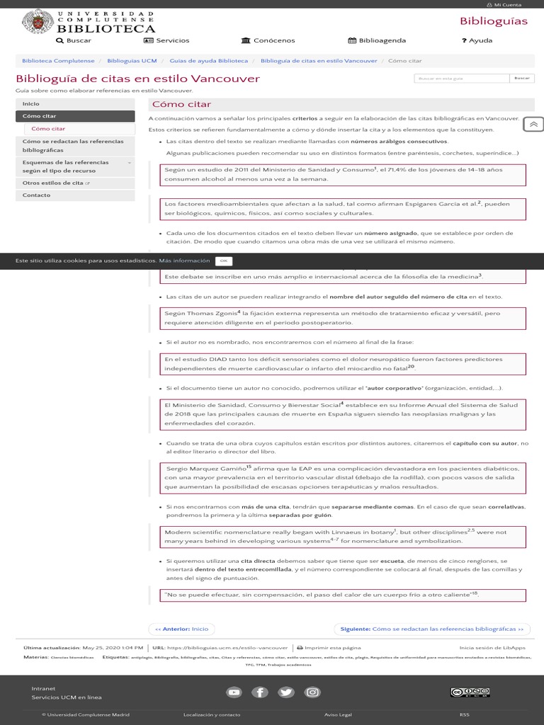 Cómo Citar - Biblioguía de Citas en Estilo Vancouver - Biblioguías UCM at Universidad ...