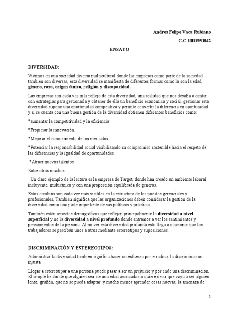 Ensayo Andres Felipe Vaca Rubiano | PDF | Discriminación | Vejez