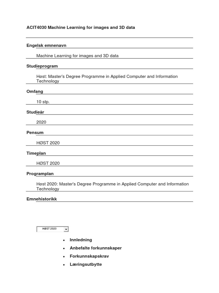 ACIT4030 Machine Learning For Images and 3D Data | PDF | Machine Learning | 3 D Computer Graphics