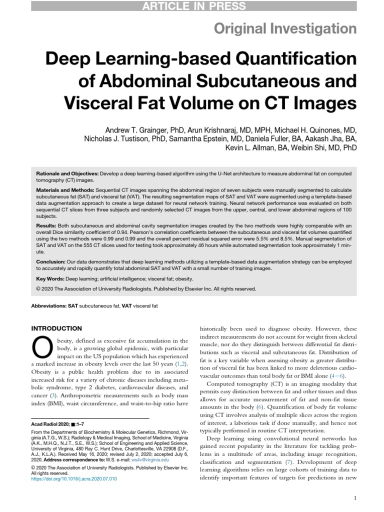 Deep Learning-Based Quantification | Download Free PDF | Ct Scan | Adipose Tissue