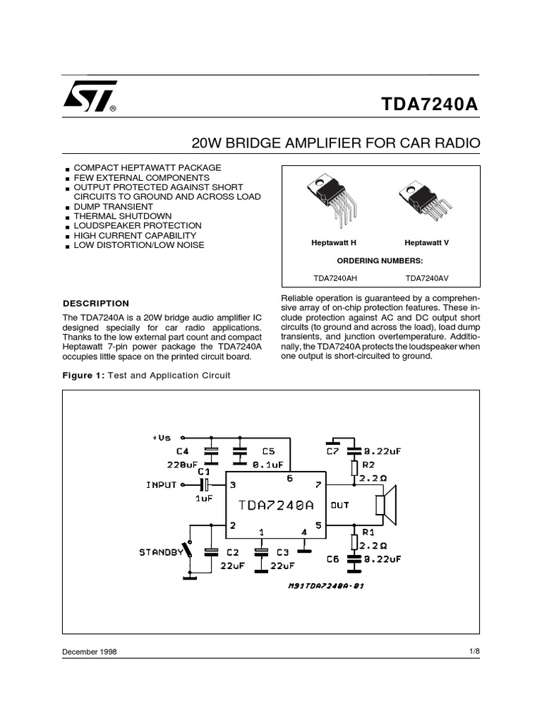 Datasheet - HK Tda7240a 4625170 | PDF | Amplifier | Electrical Engineering