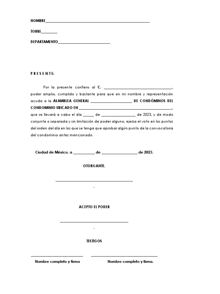 Carta Poder Asamblea | PDF Carta Poder Asamblea | PDF