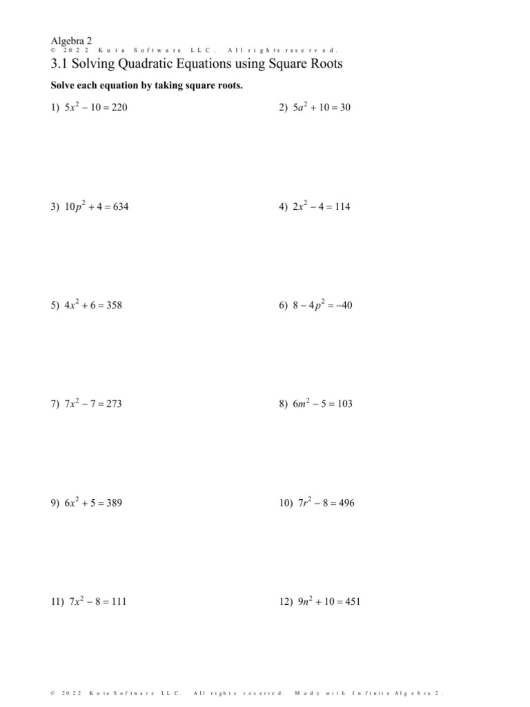 3.1 Solving Quadratic Equations Using Square Roots | PDF