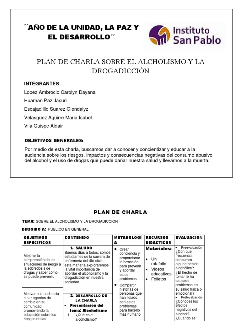 Plan de Charla 2-1 | PDF | La dependencia de sustancias | Alcoholismo