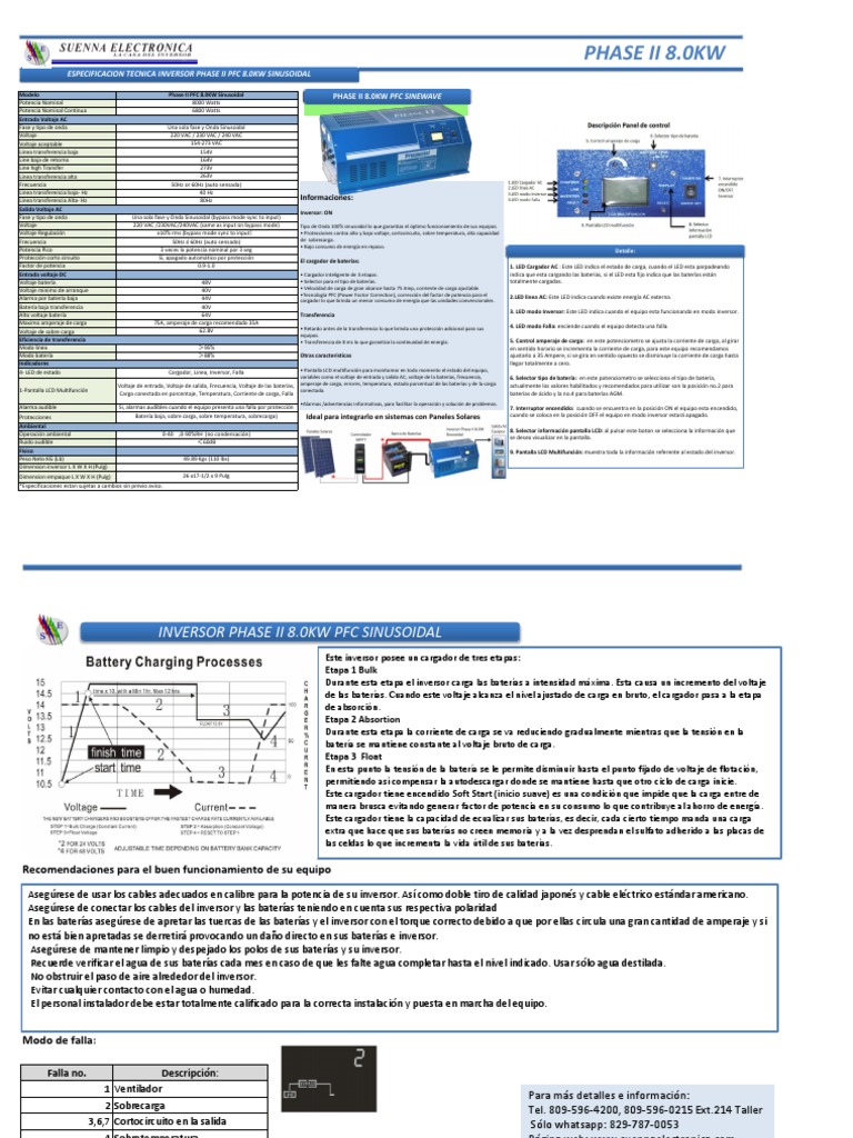 Ficha Tecnica Inversor Phase II PFC 8.0KW Sinusoidal | PDF | Cargador de batería | Diodo emisor ...