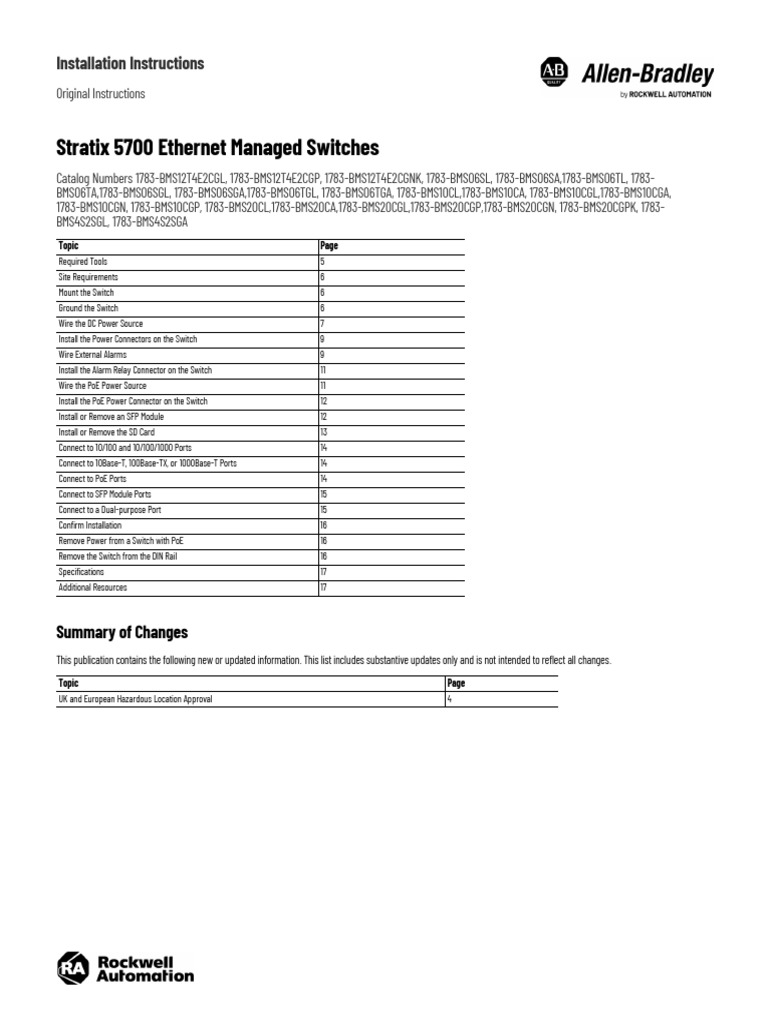 Stratix 5700 Ethernet Managed Switches: Installation Instructions | PDF ...