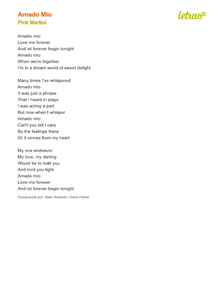 Amado Mío-Pink Martini (Inglés) | PDF