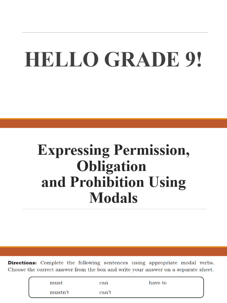 G9-Q1-w1 Expressing Permission, Obligation and Prohibition Using Modals | PDF