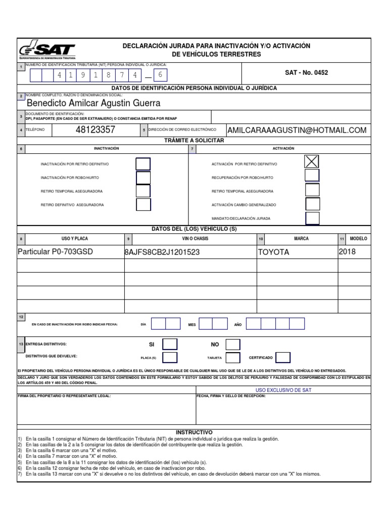 Formulario Inactivacion | PDF
