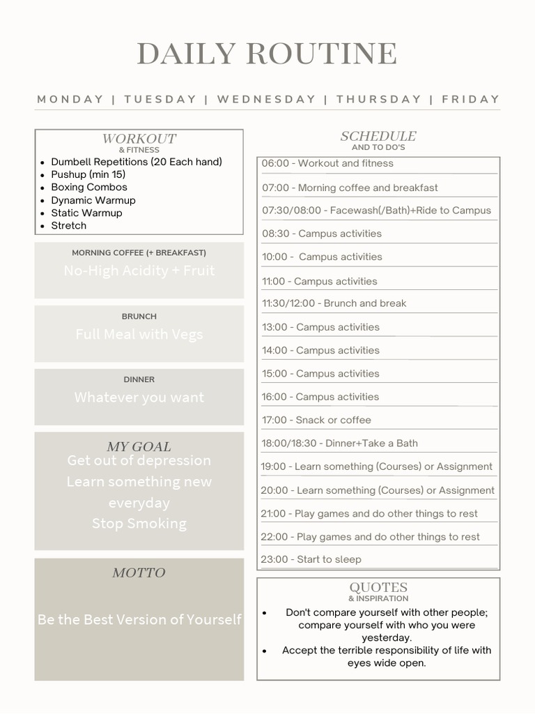 Jericho's Daily Routine Schedule | PDF | Meal | Cuisine