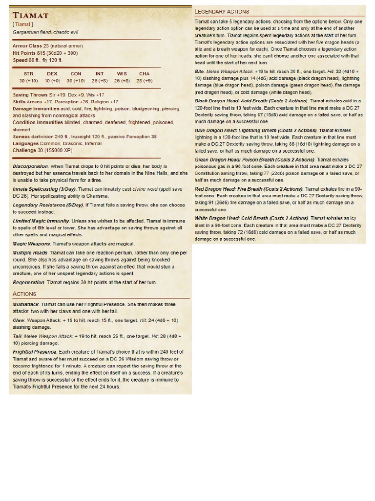 Tiamat Stats | PDF