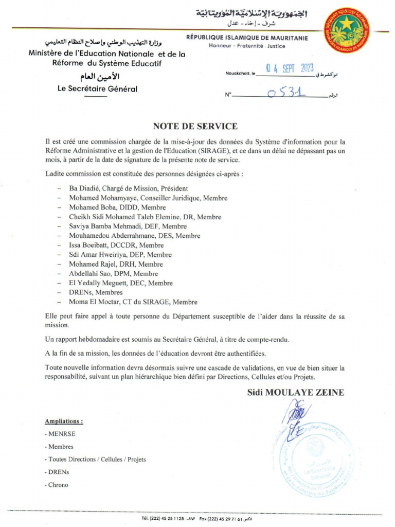 Note de Service 04-09-2023 | PDF