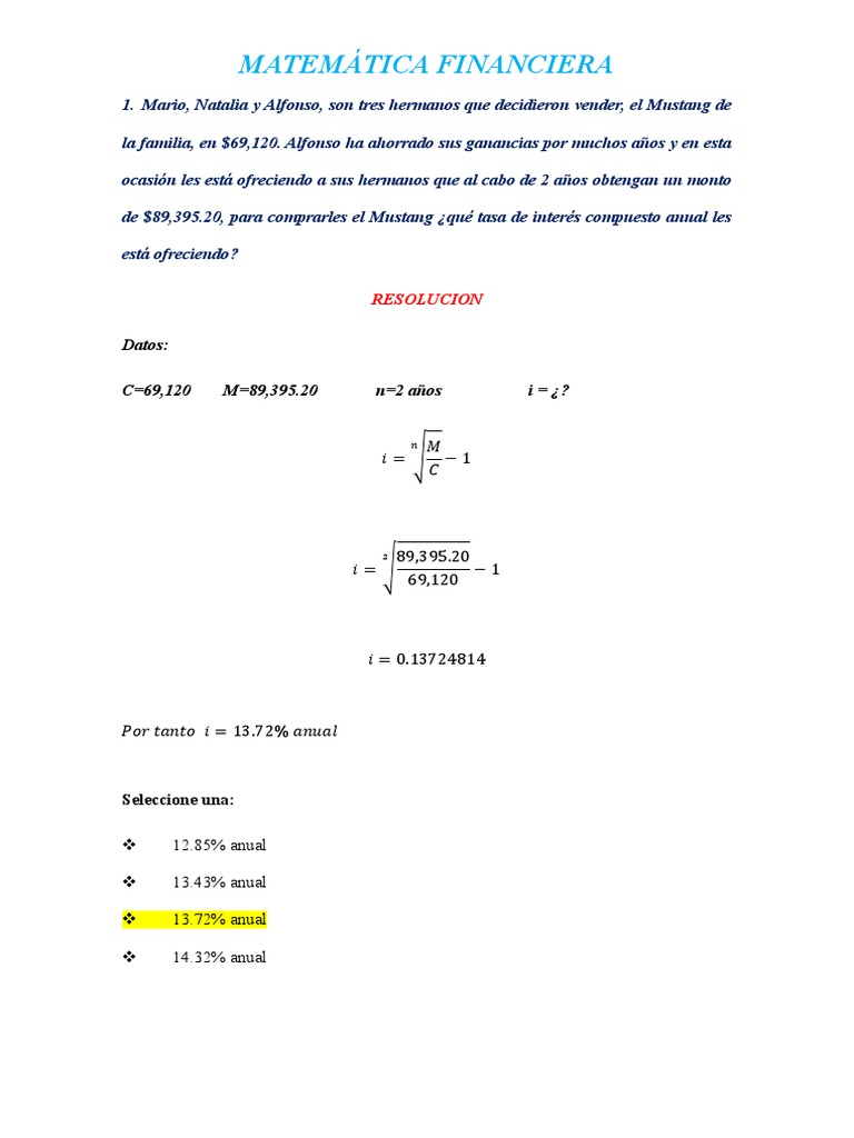 Ejercicios de Matemáticas Financieras | PDF | Finanzas Matemáticas | Dinero