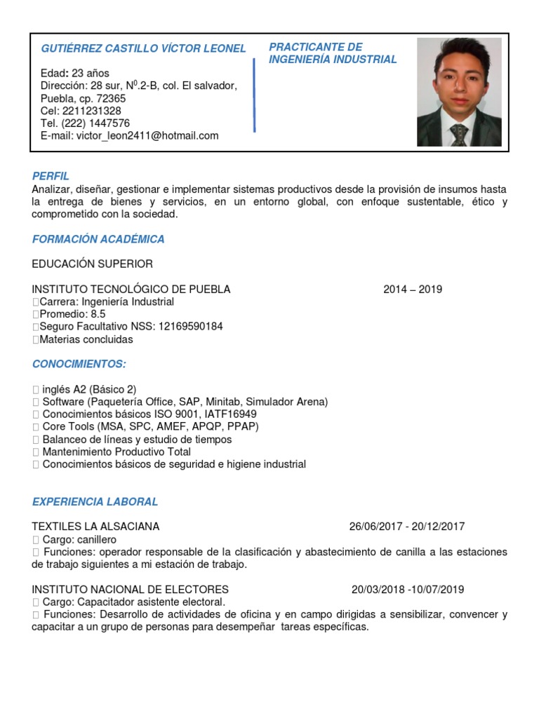 CV - Practicante - ING. Industrial | PDF