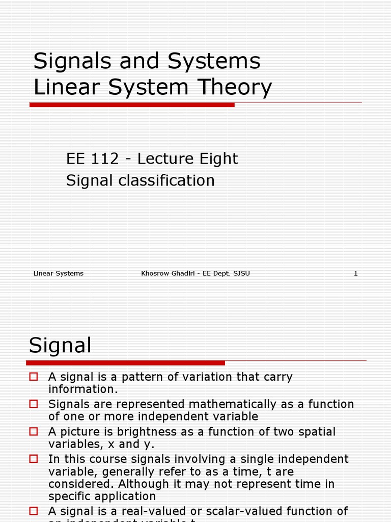 Signals and Systems Linear System Theory: EE 112 - Lecture Eight Signal Classification | PDF ...