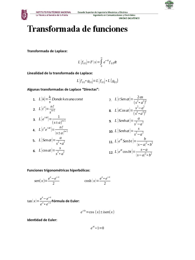 Transformada de Funciones Formulario | PDF | Objetos matemáticos | Álgebra