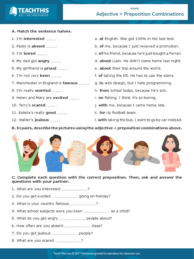 Adjective Preposition Combinations STUDENTS 3 | PDF