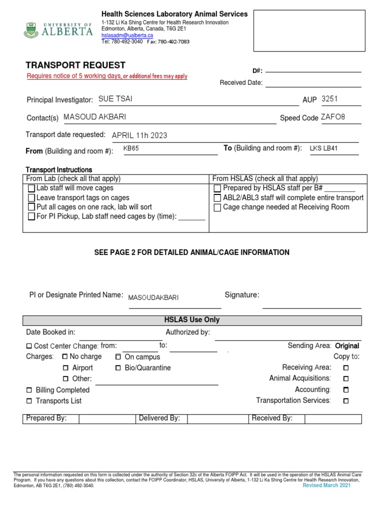 Transport Request - TSAI 4-4-2023 | PDF