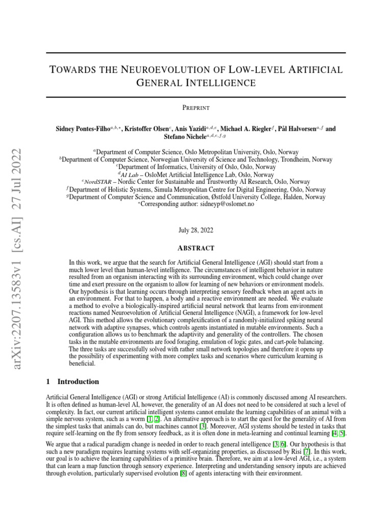 2207.13583-TOWARDS THE NEUROEVOLUTION OF LOW-LEVEL ARTIFICIAL General Intelligence | PDF ...