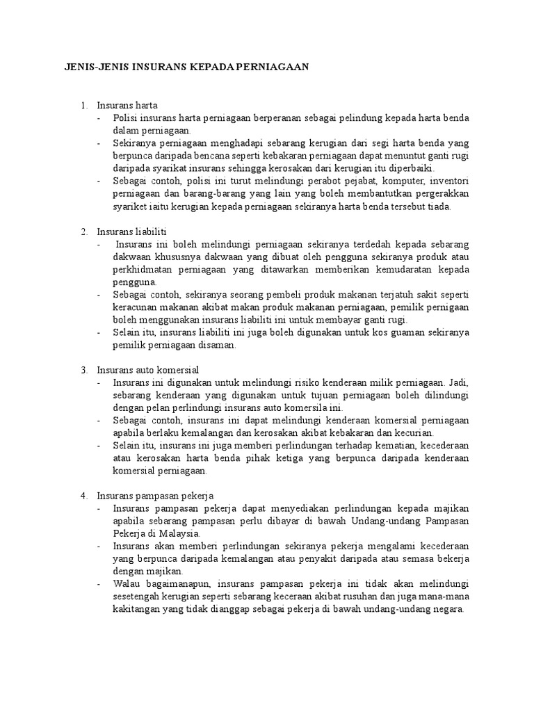 Jenis-Jenis Insurans Perniagaan | PDF