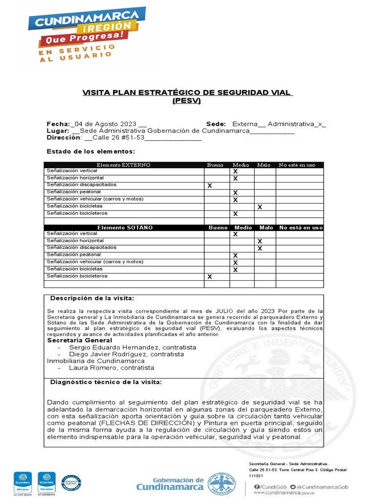 Formato Informe de Visita PESV - JULIO | PDF