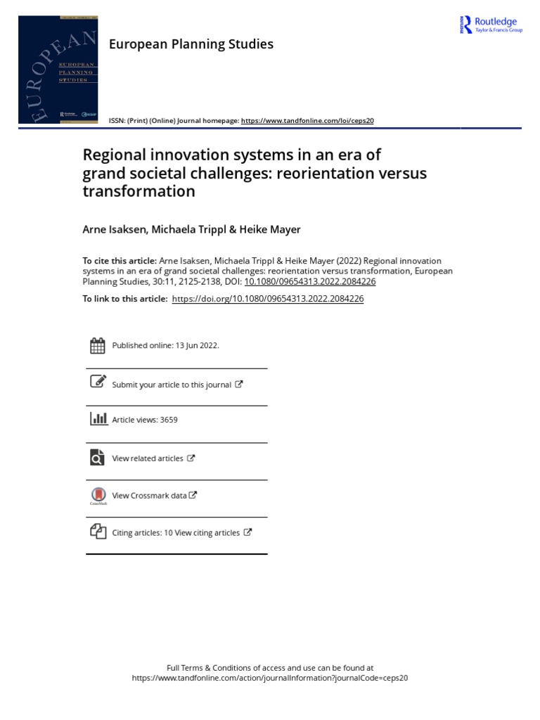 Regional Innovation Systems in An Era of Grand Societal Challenges Reorientation Versus ...