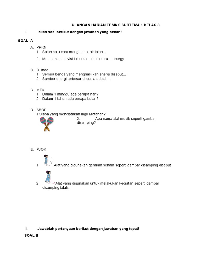 Soal UH Tema 6 Subtema 1 | PDF