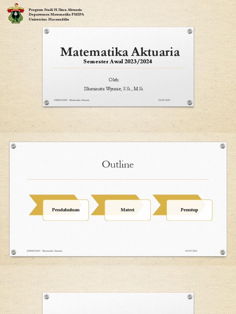 Matematika Aktuaria - Pertemuan 3 - 2023 - Mhs | PDF