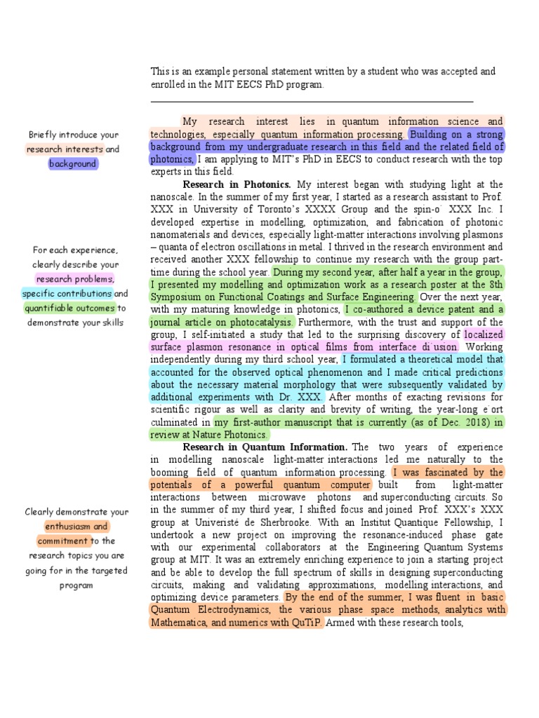 MIT EECS PhD Personal Statement Example | PDF | Quantum Mechanics | Plasmon