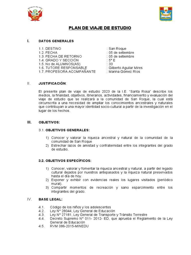 Plan de Viaje de Estudio | PDF