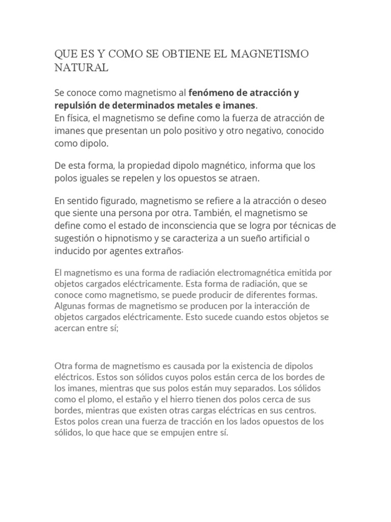 Que Es y Como Se Obtiene El Magnetismo Natural | PDF