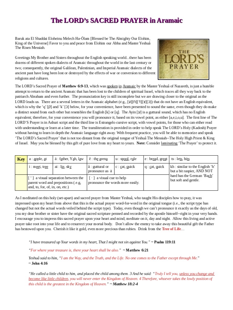 The LORDs Sacred Prayer in Aramaic to English/Hebrew Transliteration ...