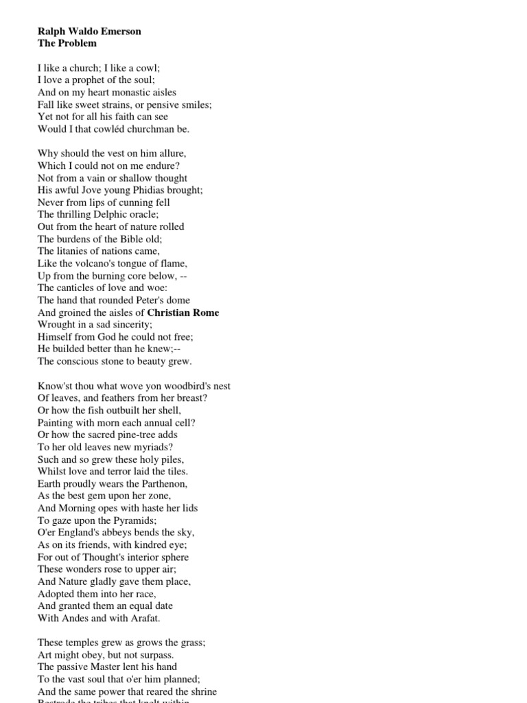 Ralph Waldo Emerson The Problem | PDF | Heaven | Nature